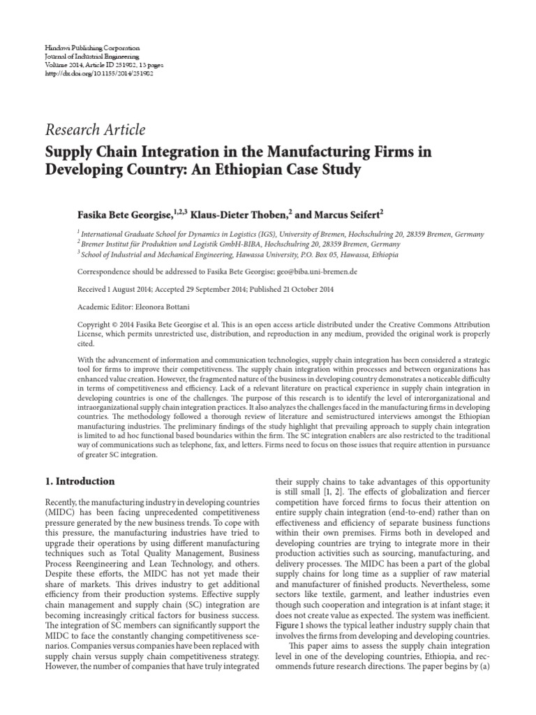 Research Article: Supply Chain Integration in The Manufacturing Firms ...