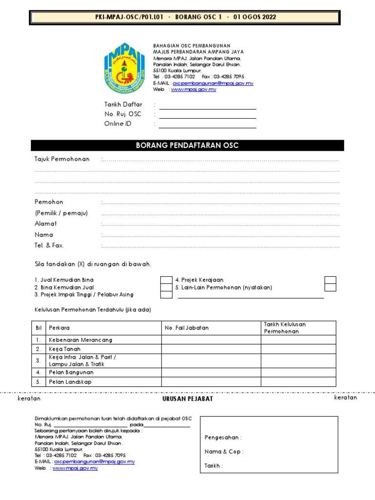 Borang Pendaftaran Osc: Online ID | PDF