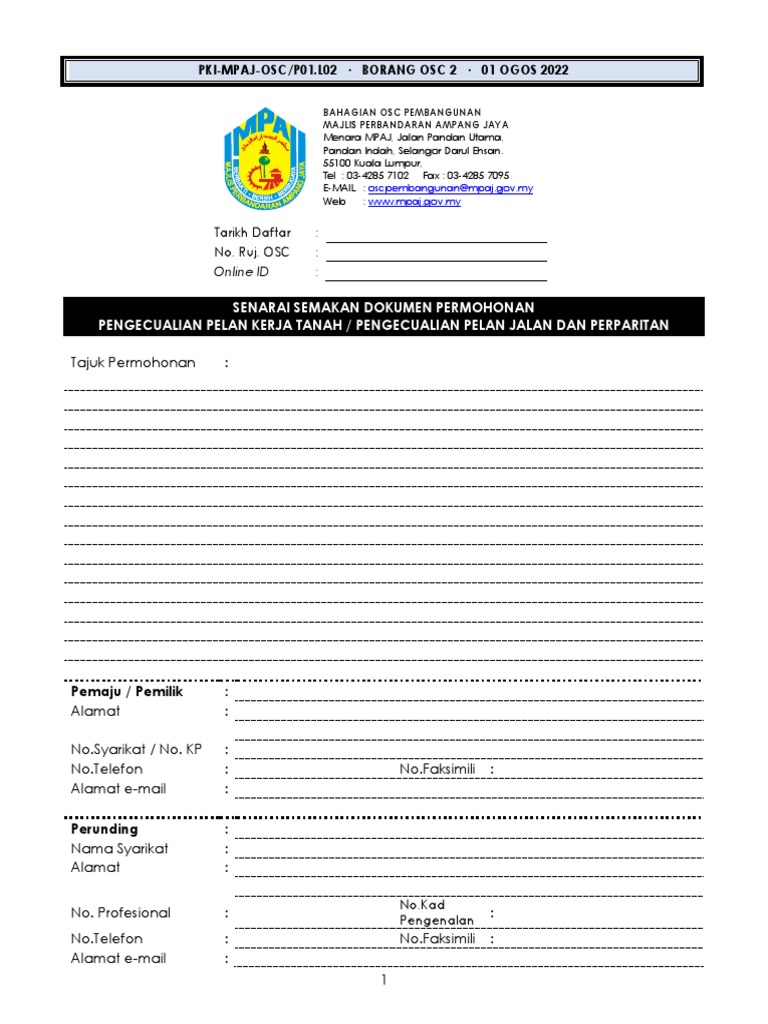 p01.k14.05 - 22.08.01 Borang Osc 2 Pengecualian Pelan Kerja Tanah-Infra | PDF