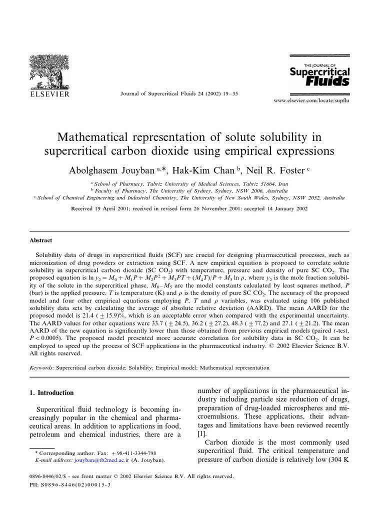 Mathematical Representation of Solute Solubility in Supercritical ... Mathematical Representation of Solute Solubility in Supercritical ...