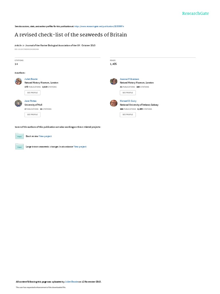 A Revised Check-List of The Seaweeds of Britain: Journal of The Marine ...