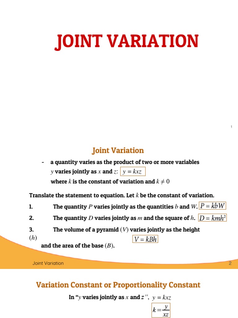Lesson 3 Joint Variations | PDF | Variable (Mathematics) | Physics