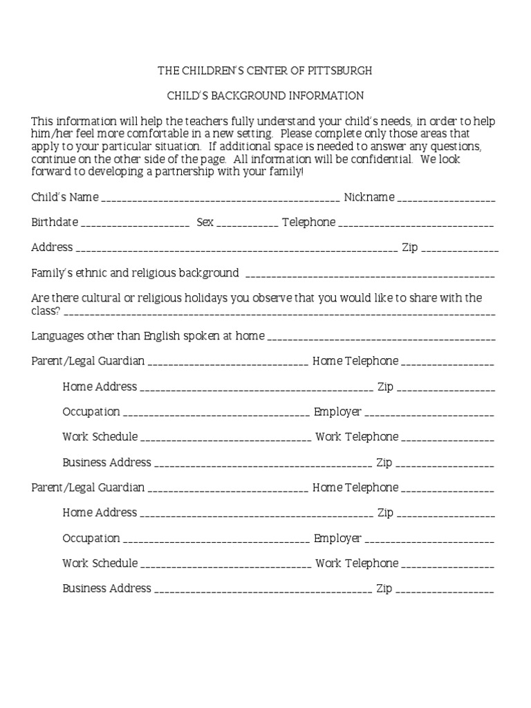 child-background-information | PDF | Family | Human Development