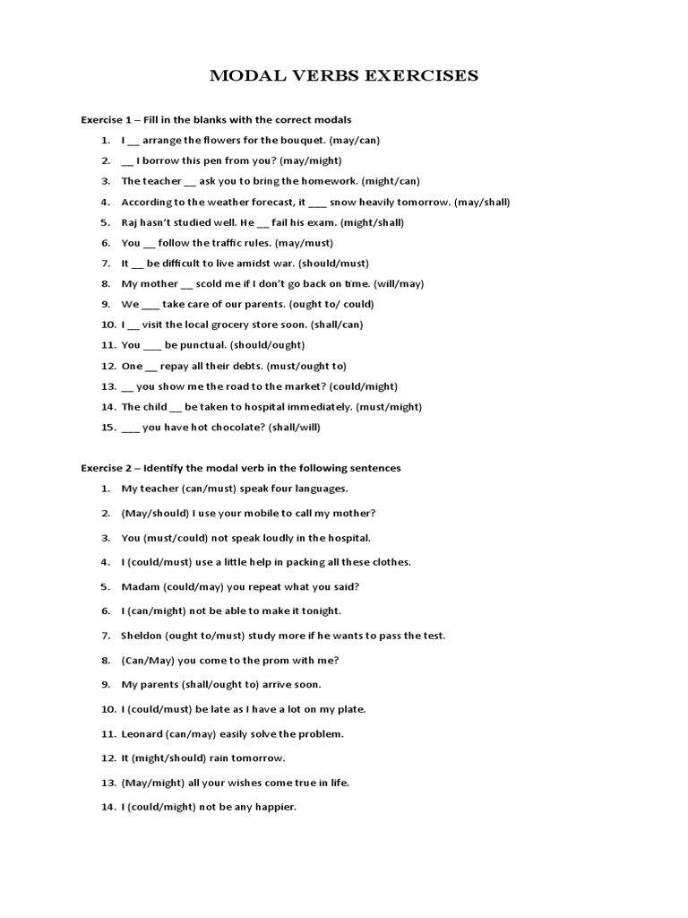 Modal Verbs Exercises and Answers | PDF | Language Arts & Discipline