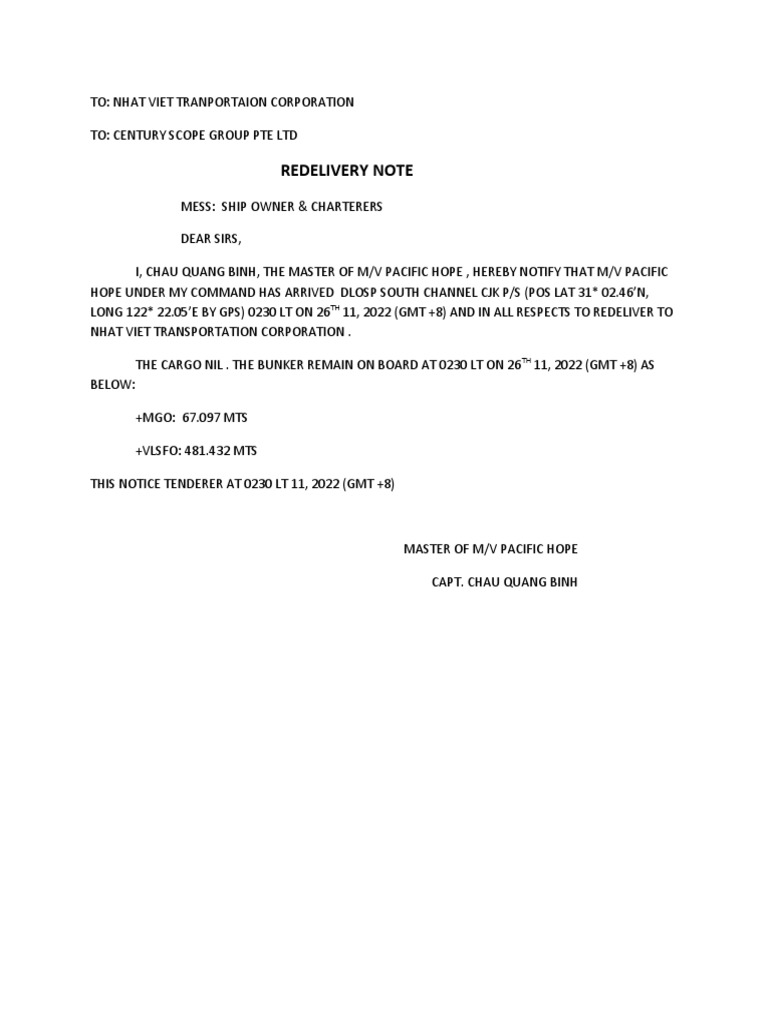Redelivery Note | PDF | Finance & Money Management | Technology ...