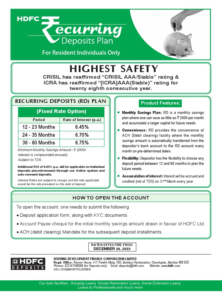 Highest Safety: Recurring Deposits (RD) Plan | PDF | Cheque | Banks