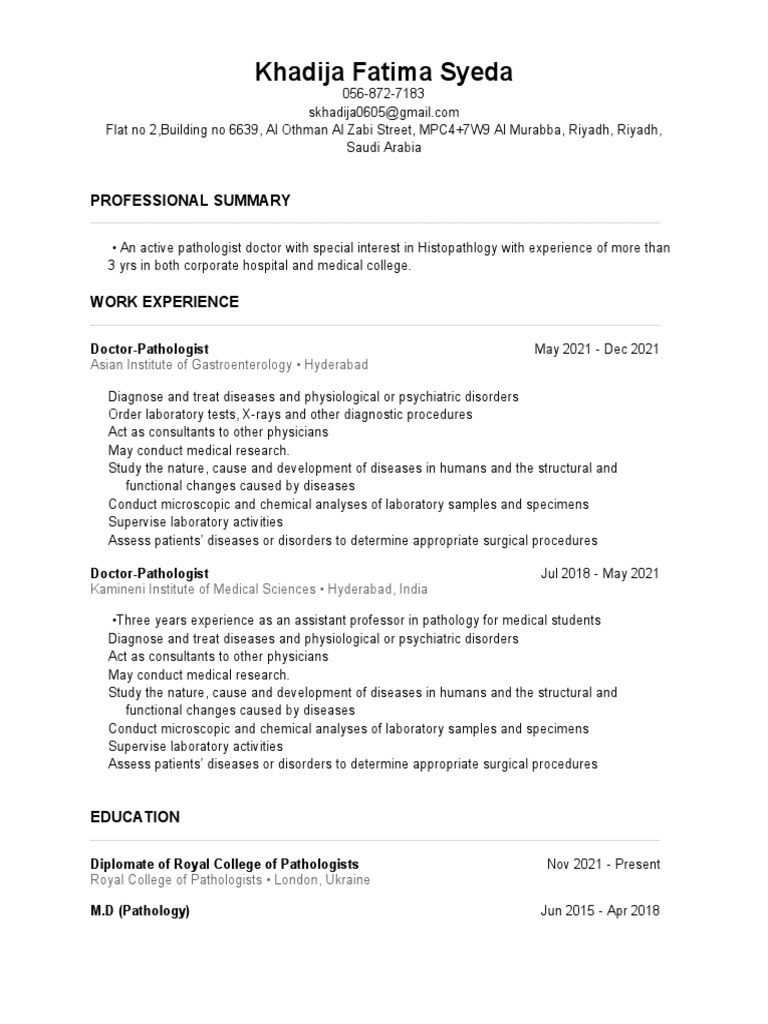 Short CV | PDF | Pathology | Cytopathology