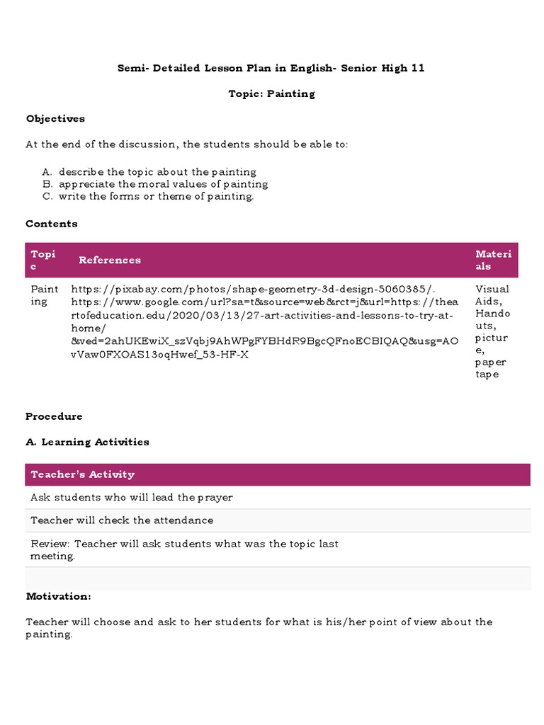 Understanding Painting: Forms, Themes, and a Detailed Lesson Plan | PDF ...