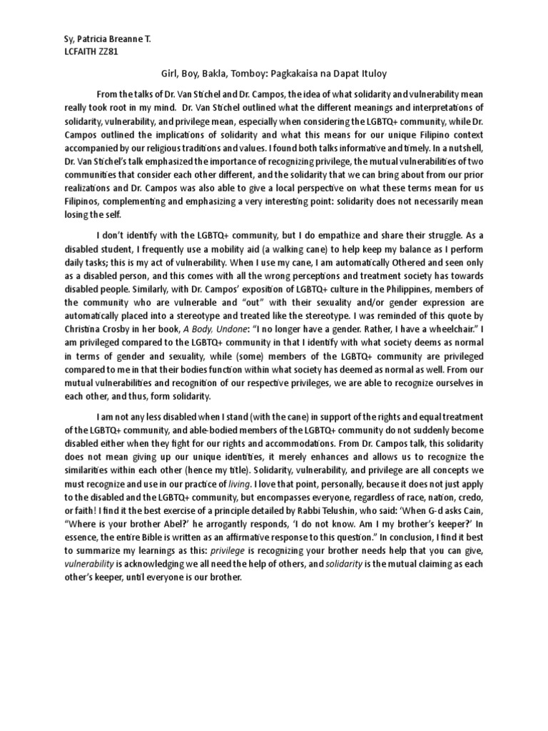 Faith Reflection | PDF | Social Psychology | Gender