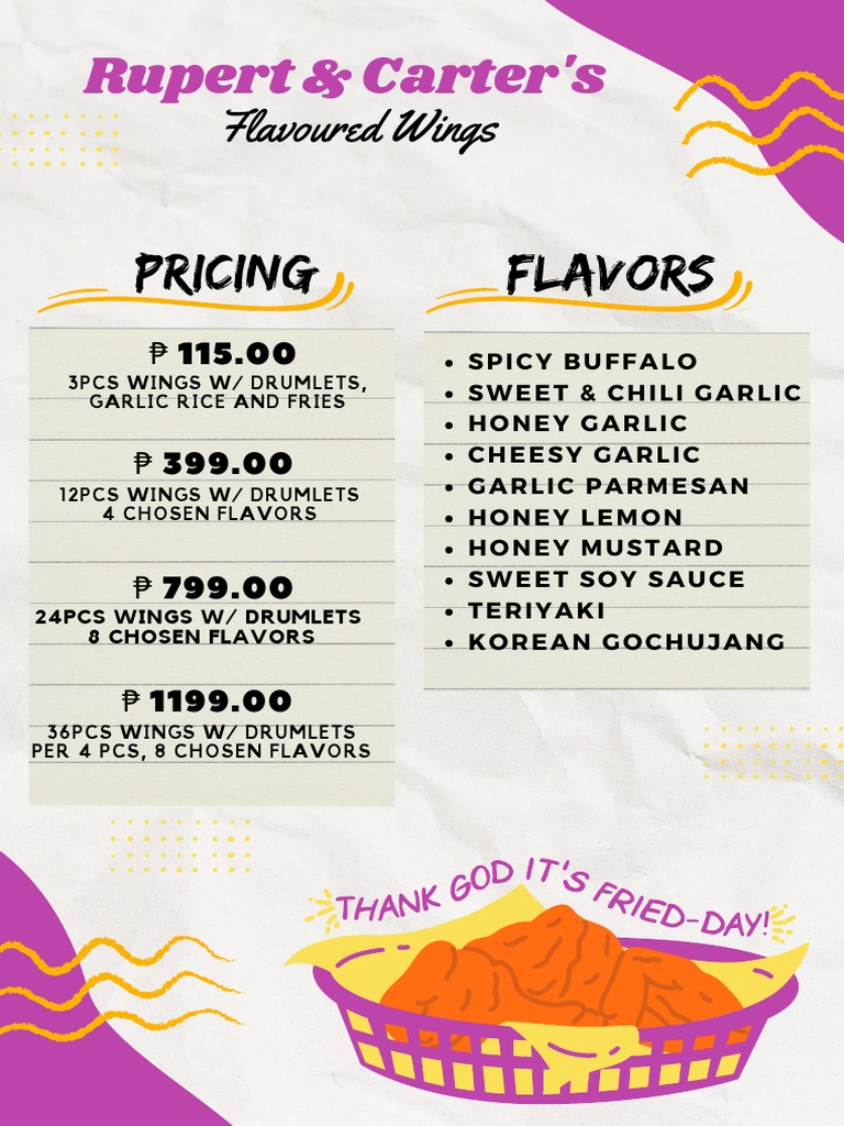 Rupert & Carter's Flavoured Wings Menu | PDF