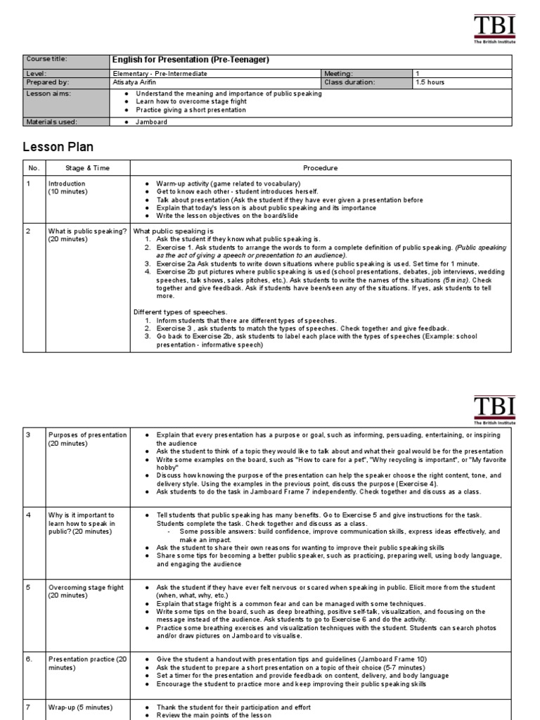 English For Presentation (Pre-Teenager) - Meeting 1 | Download Free PDF ...