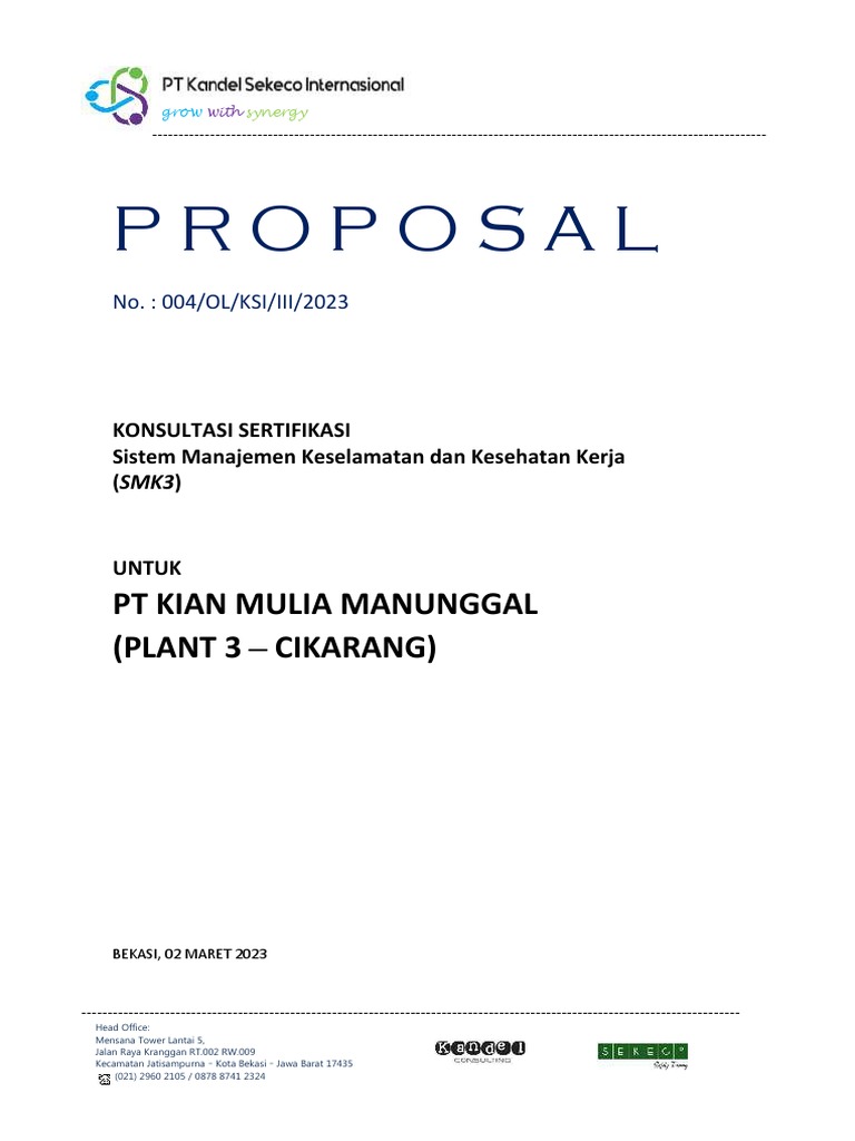 Proposal SMK3 - PT Kian Mulia Manunggal Plant 3 - Cikarang Rev.02 | PDF