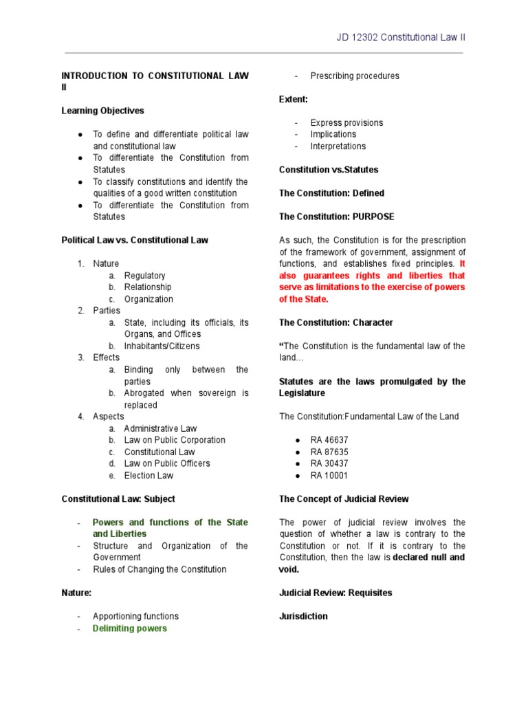JD 12302 Constitutional Law II | PDF | Police Power (United States ...