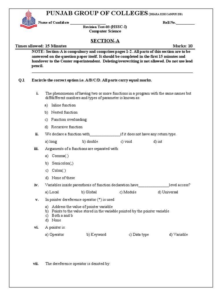 Phase Test Chap 6,7 | PDF | Pointer (Computer Programming) | Parameter ... Phase Test Chap 6,7 | PDF | Pointer (Computer Programming) | Parameter ...