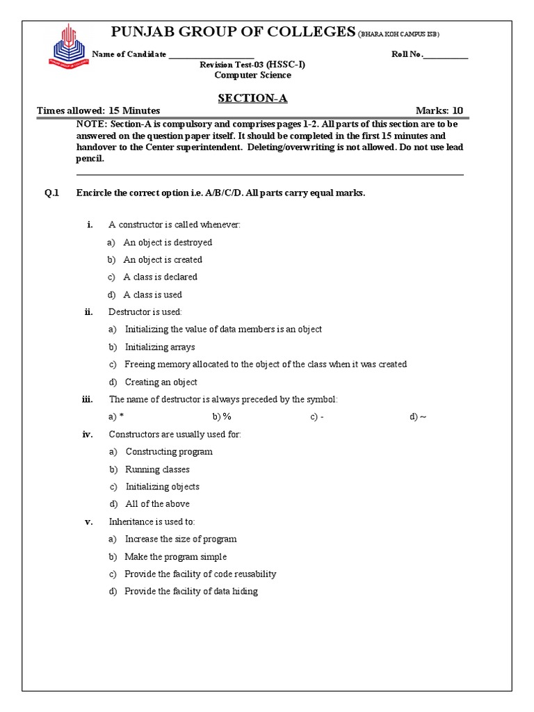 Phase Test Chap 89 Pdf Constructor Object Oriented Programming Programming