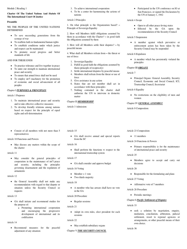 The UN Charter Summary | PDF | United Nations General Assembly | United ...