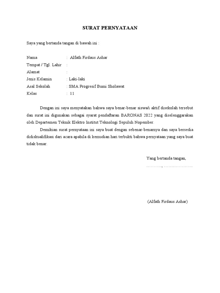 Surat Pernyataan Alfat | PDF