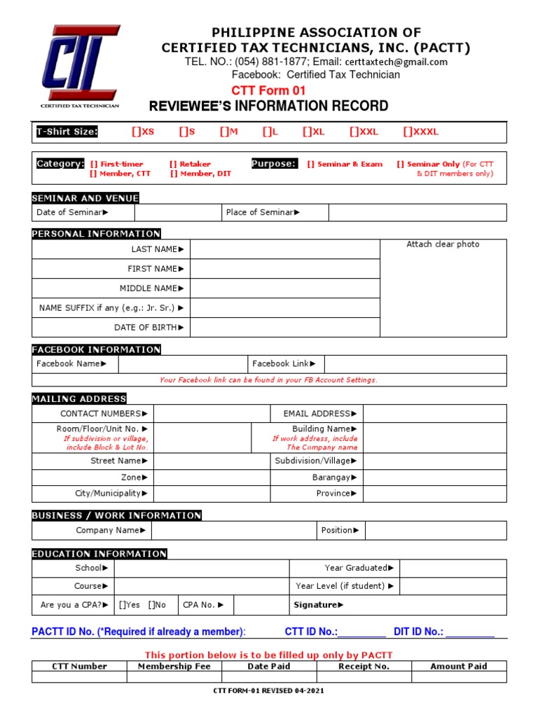 CTT FORM-01 Rev052022 | PDF