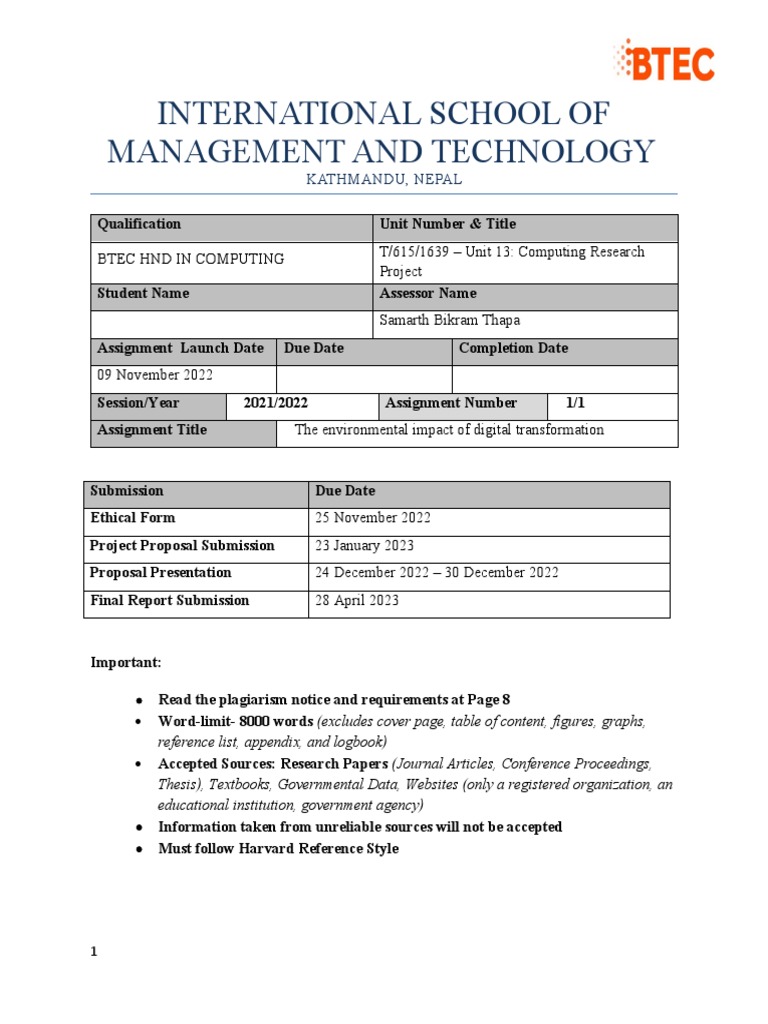 Unit 13 Computing Research Project New 2022 Pdf Methodology Evaluation