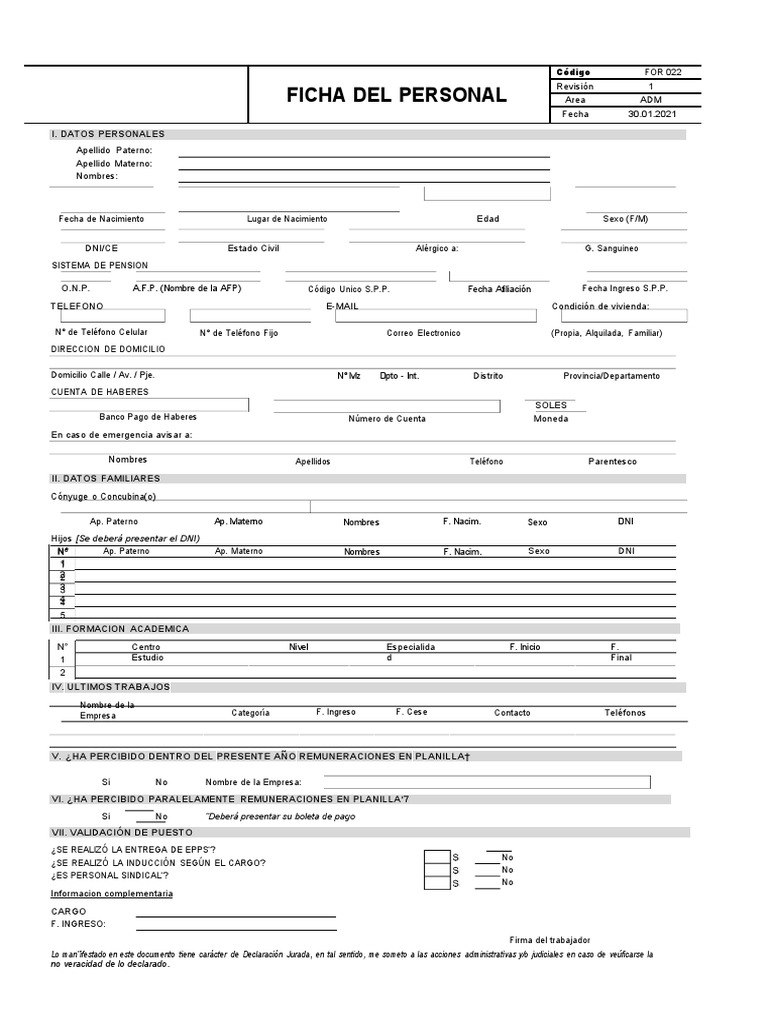 Ficha de Personal PDF | PDF