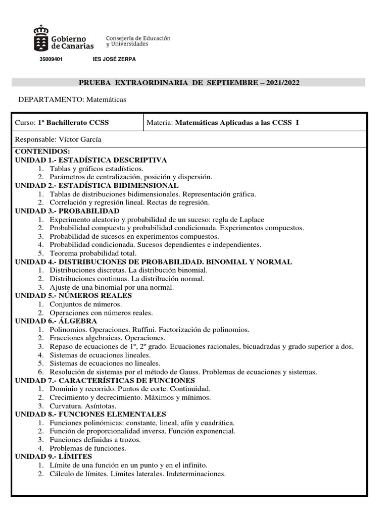 Matemticas Aplicadas A Las CCSS 1 Bach CCSS 21-22 | PDF | Regresión ...