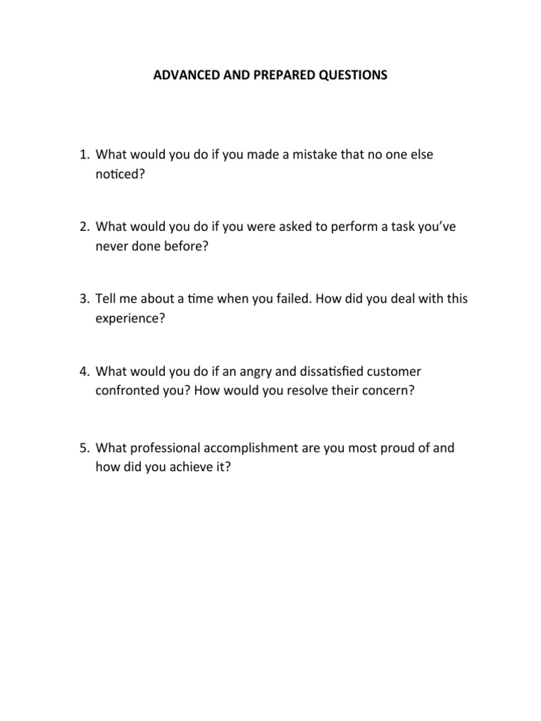 Advanced and Prepared Questions | PDF | Self-Improvement