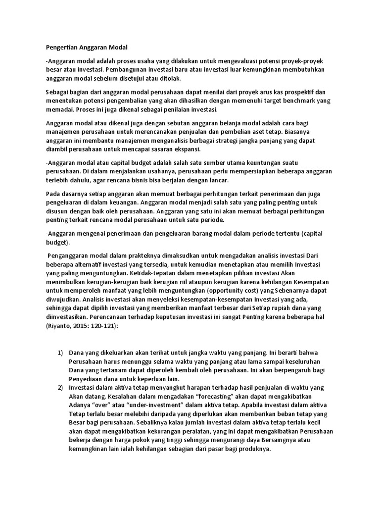 Pengertian Anggaran Modal - Anggaran Modal Adalah Proses Usaha Yang ...