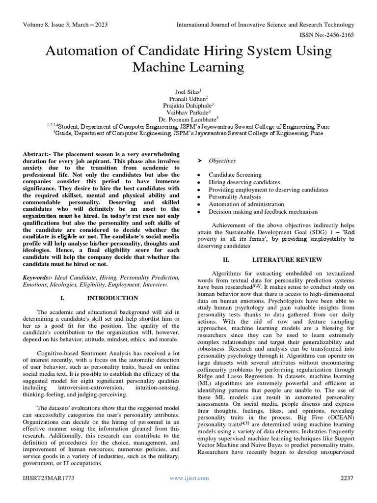 Automation of Candidate Hiring System Using Machine Learning | PDF ...