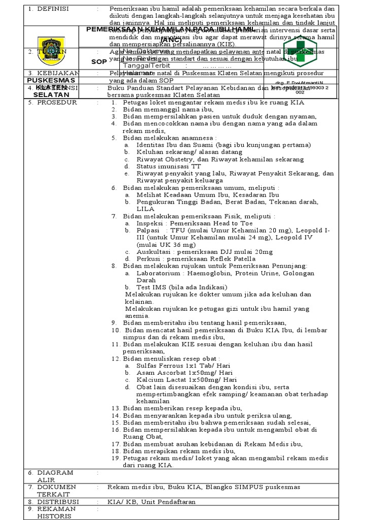 SOP Pemeriksaan Kehamilan Pada Ibu Hamil (ANC) | PDF | Pengembangan Diri