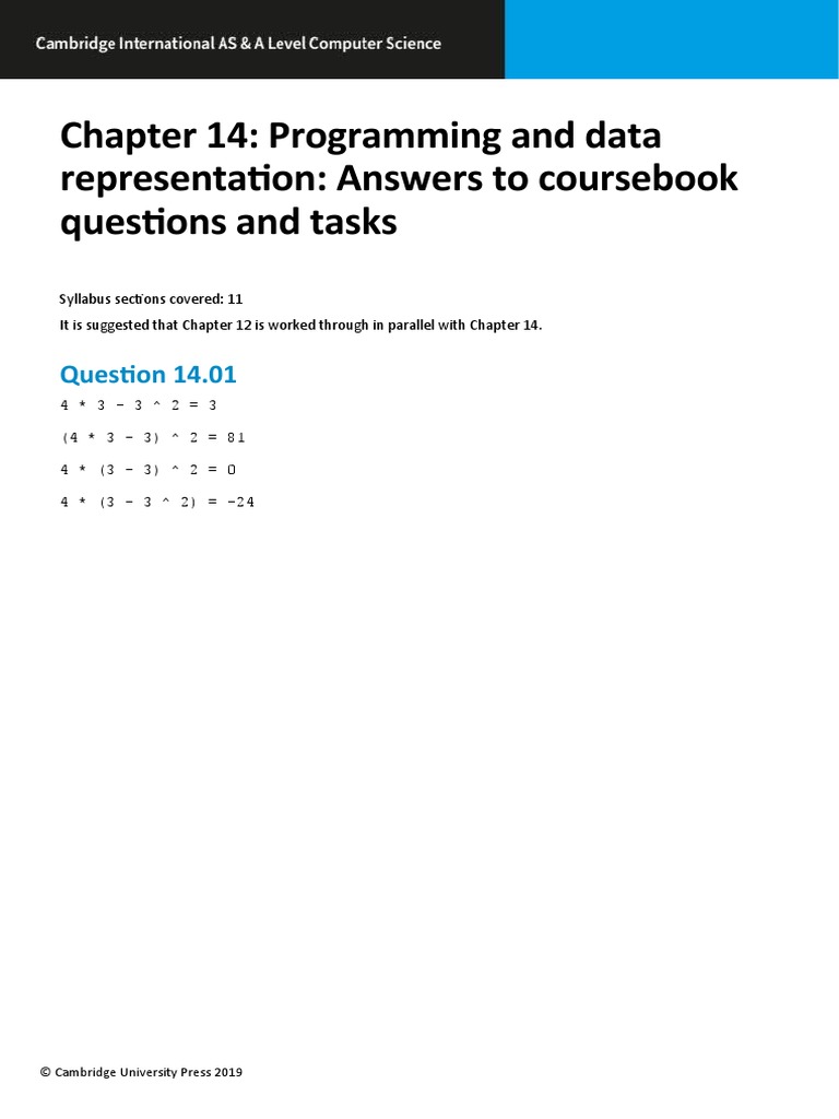 Chapter 14: Programming and Data Representation: Answers To Coursebook Questions and Tasks | PDF ...