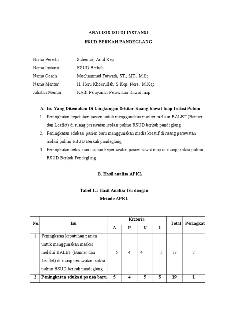 Analisis Isu Di Instansi Rsud | PDF | Pengembangan Diri