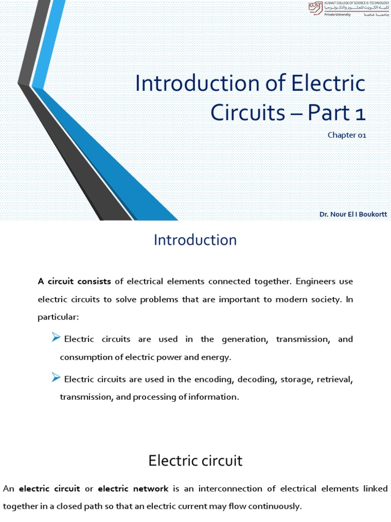 Introduction of Electric Circuits - Part 1: Dr. Nour El I Boukortt | PDF