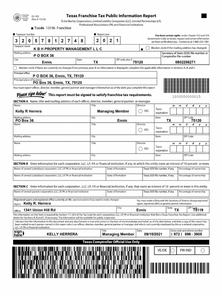 Texas Franchise Tax Report | PDF