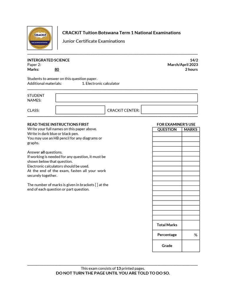 JCE Science Paper 2 | PDF | Waves | Force