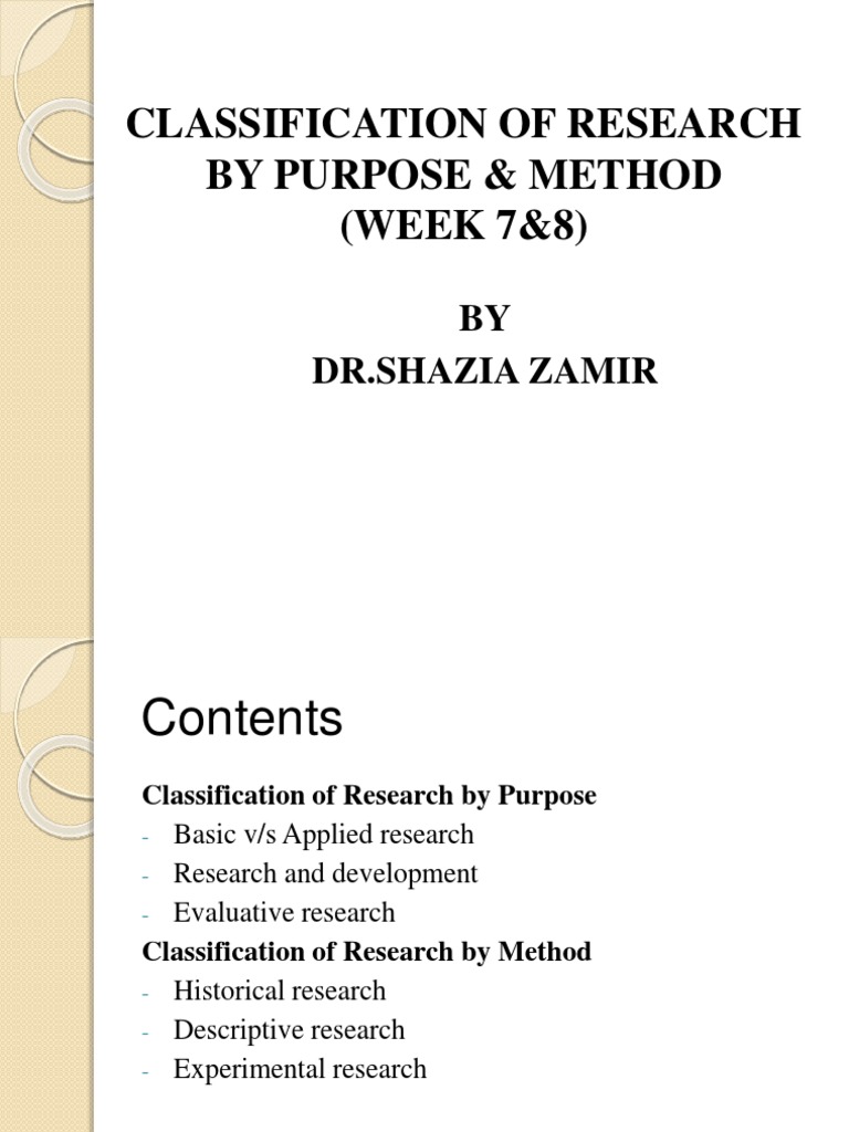 Classification of Research by Purpose & Method | PDF | Statistics ...