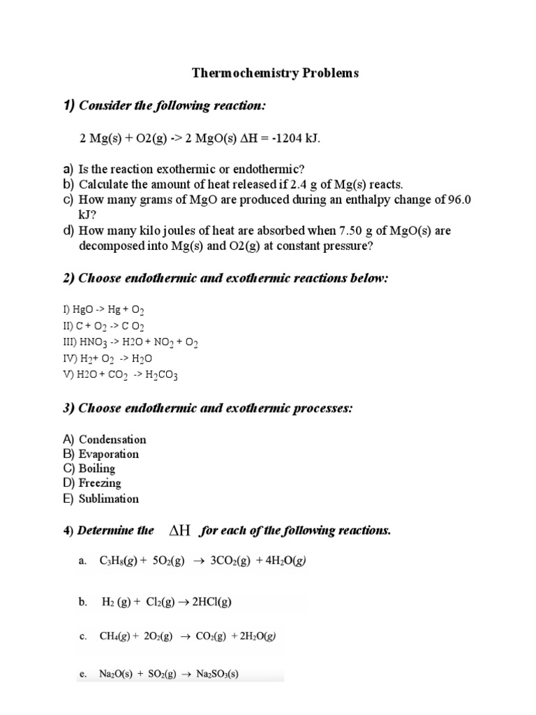 Worksheet - Thermochemistry (Final) | PDF | Propane | Chemical Reactions