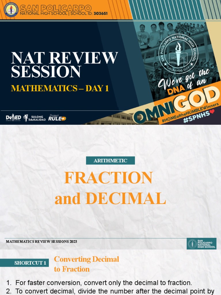 MATH NAT 1st SESSION SHORTCUT 1 10 - FRACTIONS AND DECIMALS | PDF | Decimal | Numbers