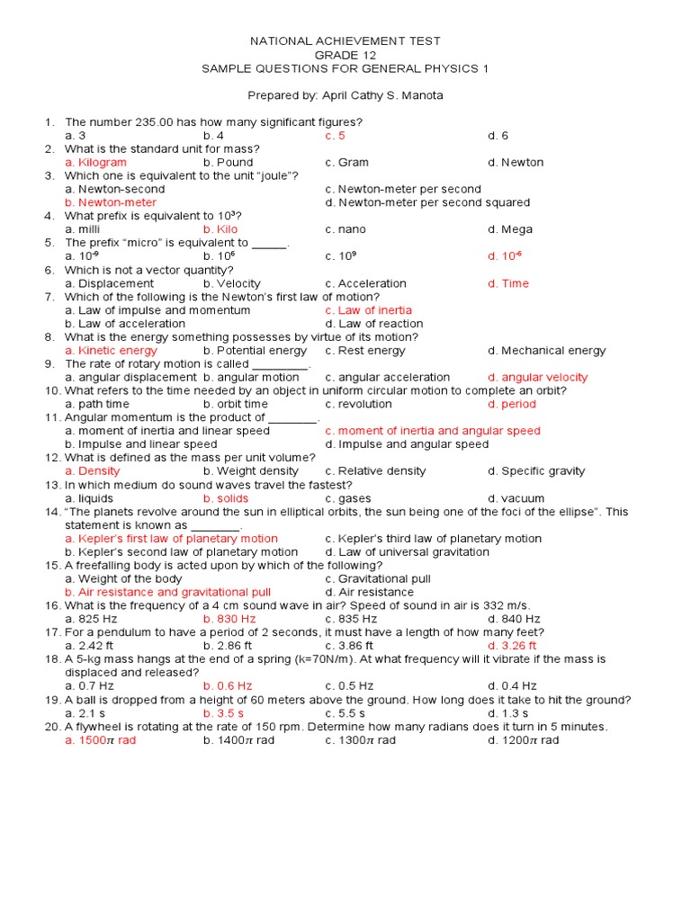 NAT Physical-Science | PDF | Orbit | Acceleration