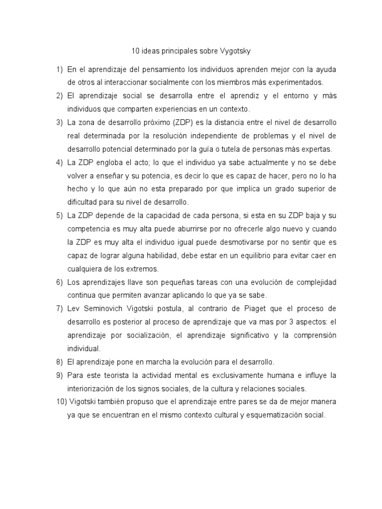 10 Ideas Clave de Vygotsky | PDF
