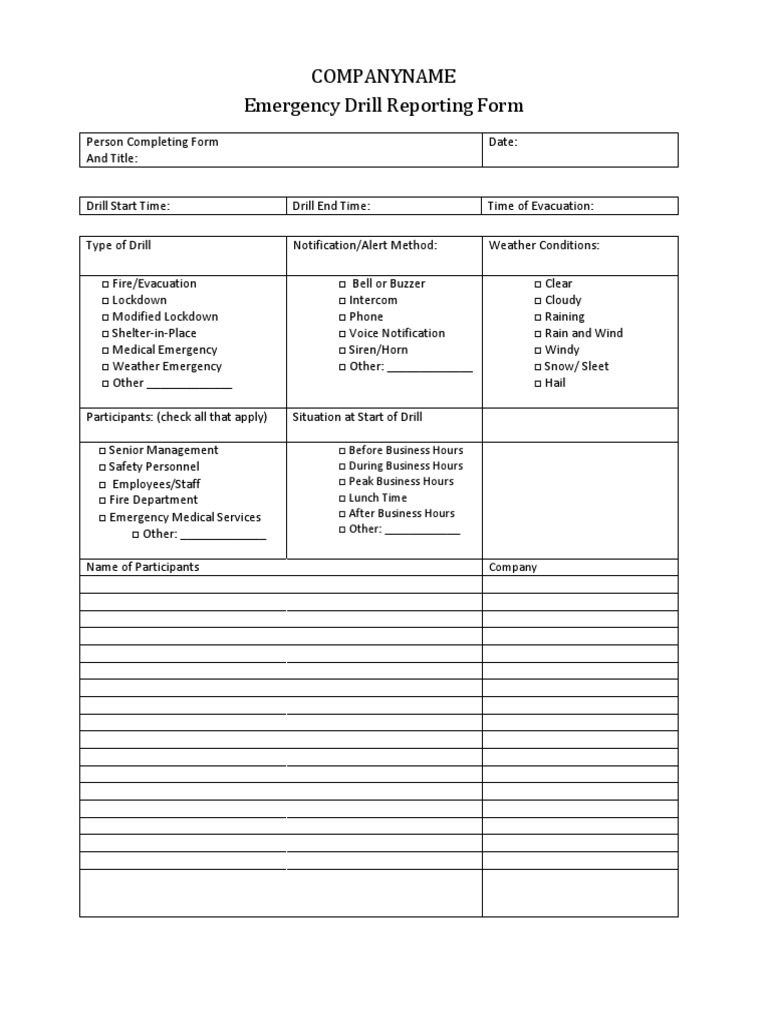 Emergency Drill Reporting Form Template | PDF | Emergency Evacuation ...