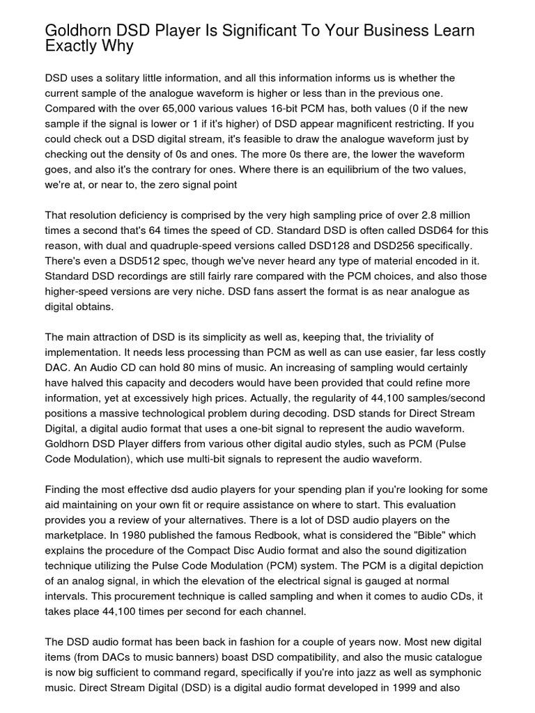 Goldhorn DSD Player: Business Impact | PDF | Digital Technology ...