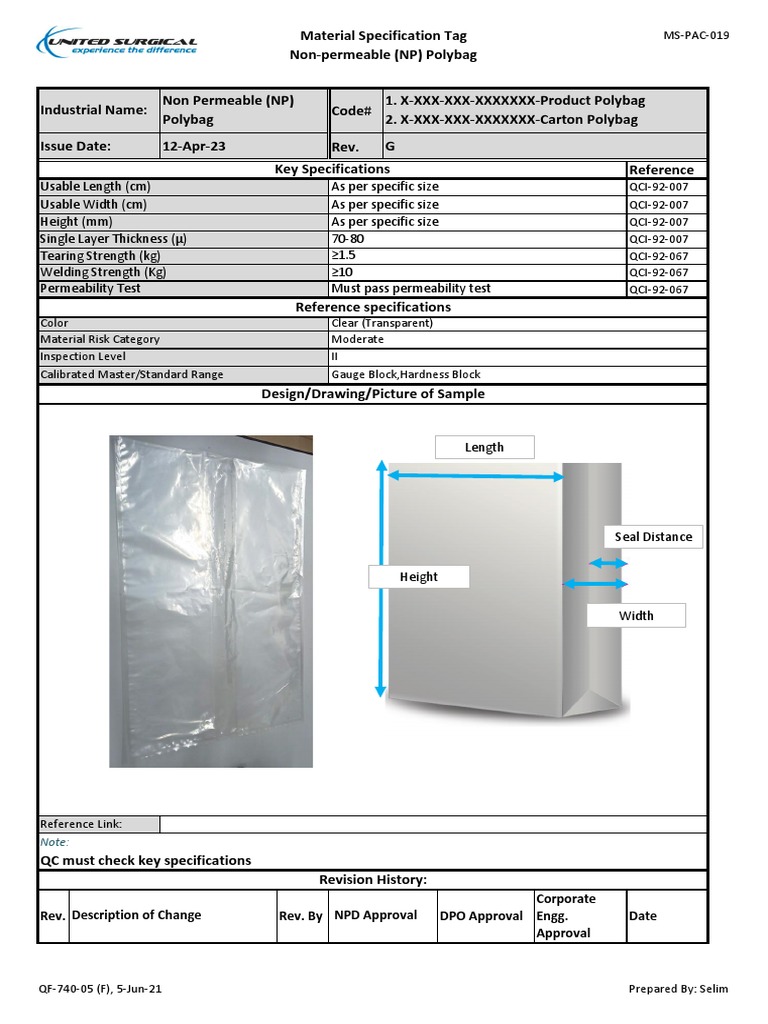 MS-PAC-019 (G) Non Permeable (NP) Polybag | PDF | Materials ...
