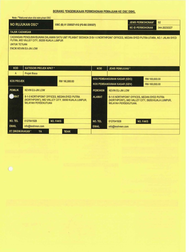 Borang Pengemukaan Permohonan Kemajuan Ke OSC DBKL | PDF
