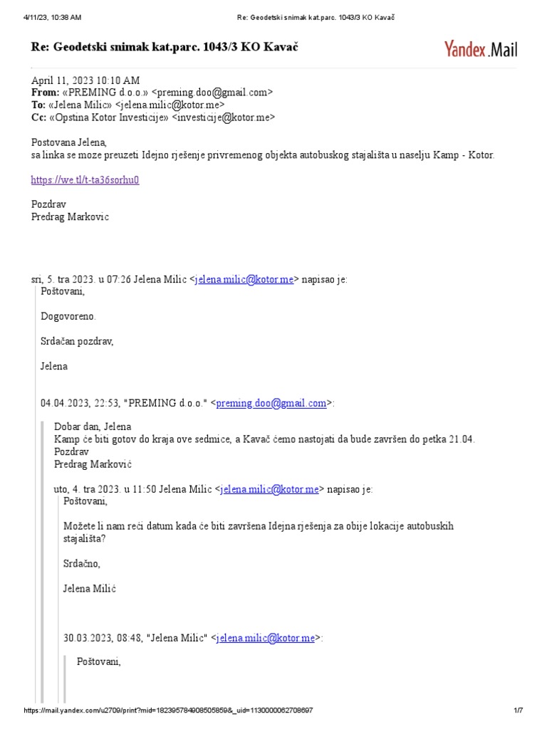 Re: Geodetski Snimak Kat - Parc. 1043/3 KO Kavač: Jelena - Milic@kotor ...