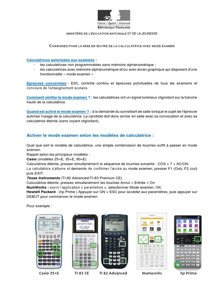 2020 BCG-BTN Consignes Calculatrice Mode Examen | PDF | Calculatrice | Informatique
