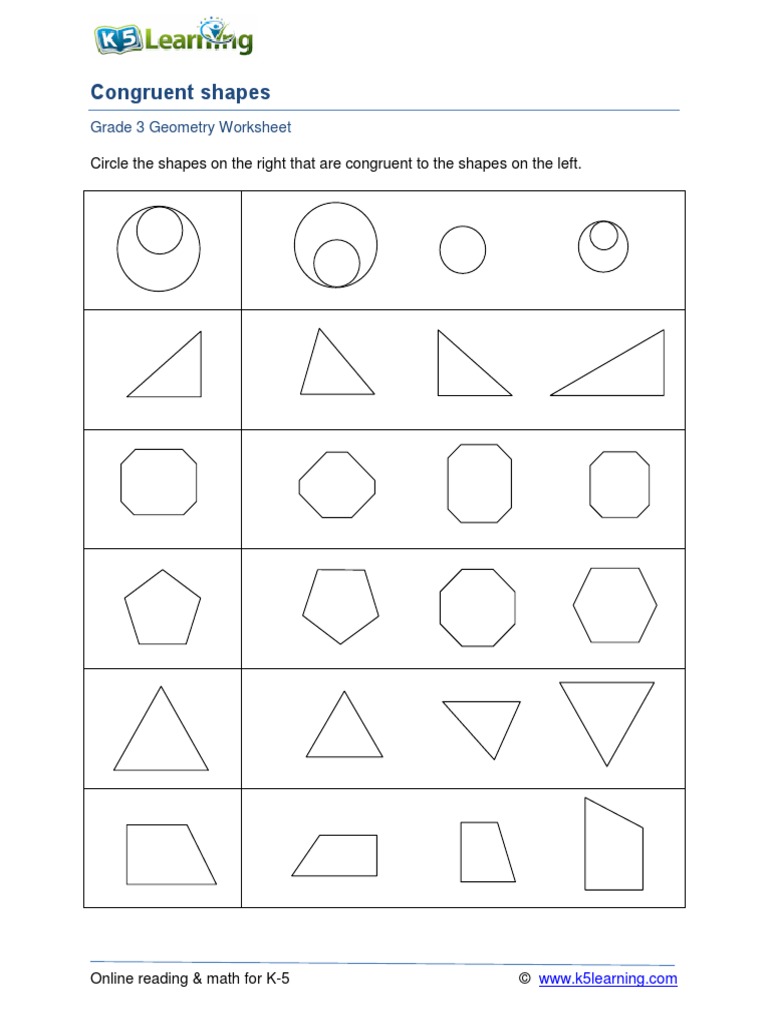 Congruent Shapes: Circle The Shapes On The Right That Are Congruent To ...
