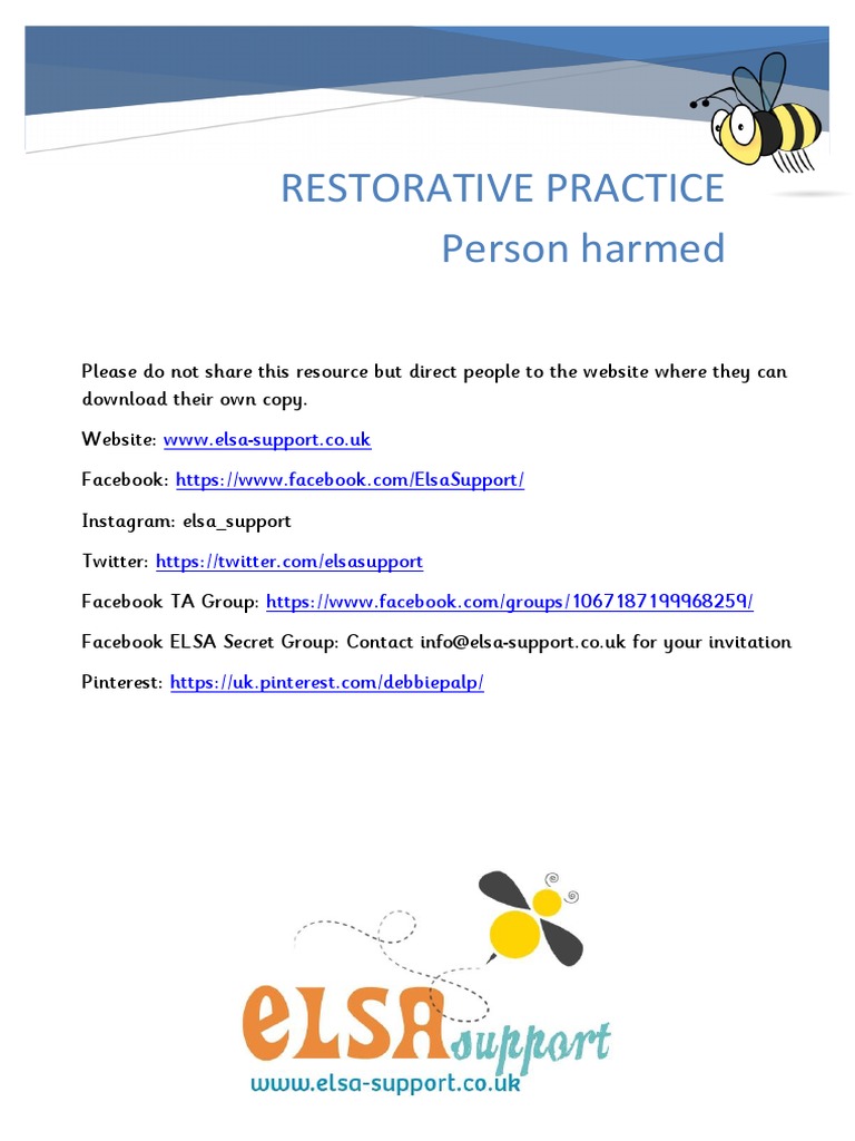 Restorative Practice Worksheet Person Harmed | PDF