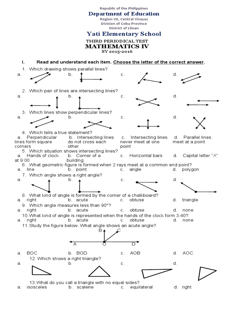 3rd Periodical Test in MATH | PDF | Rectangle | Triangle