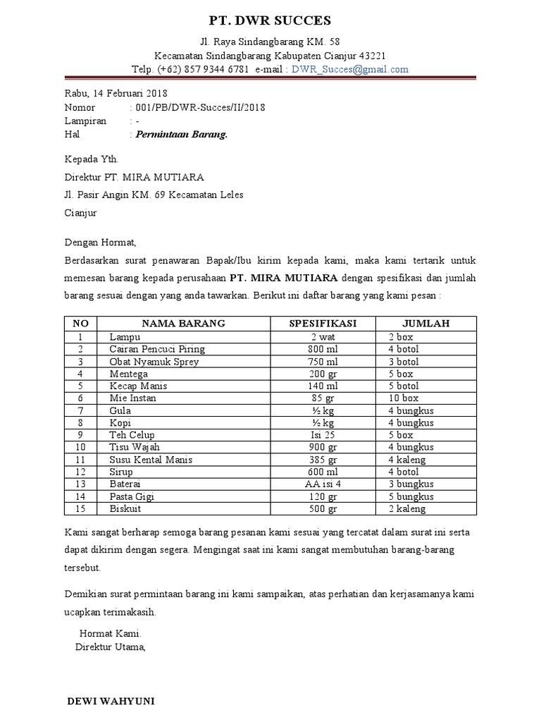 Surat Permintaan Barang | PDF